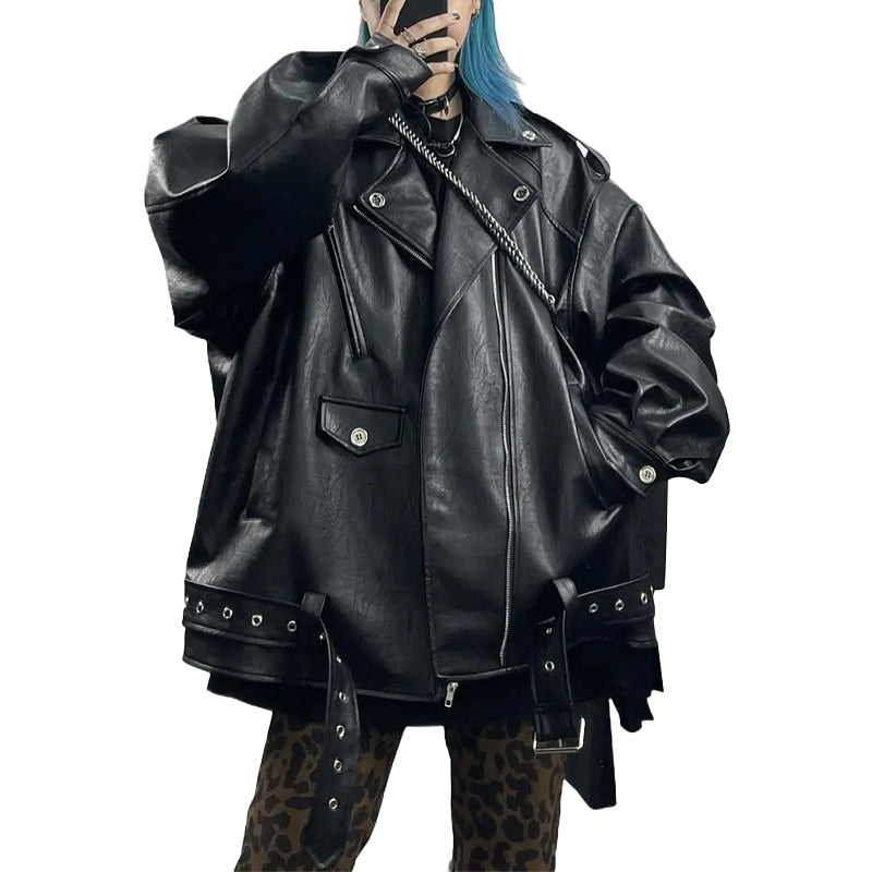 Women's Oversized Leather Jacket Black – Gothic Mania